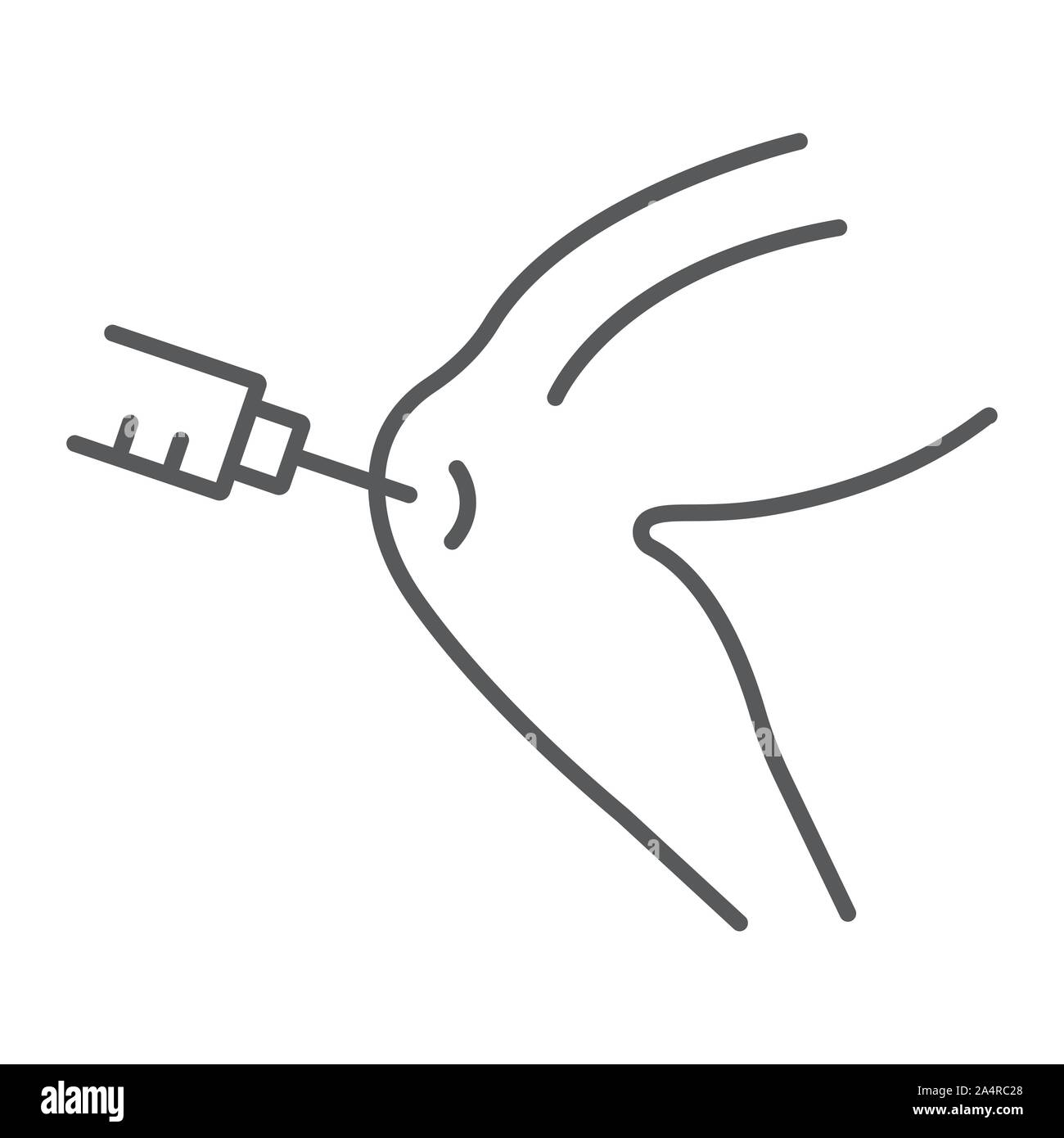 Knee injection thin line icon, orthopedic and medical, bone injection ...