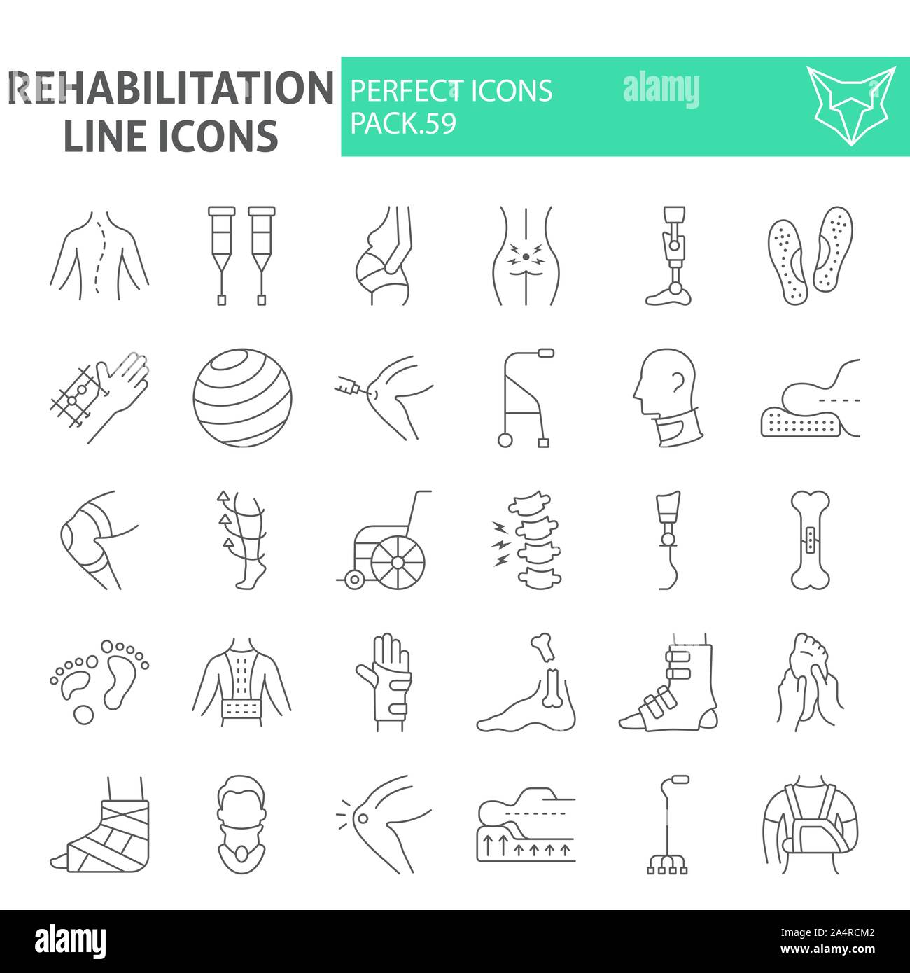 Rehabilitation thin line icon set, therapy symbols collection, vector ...