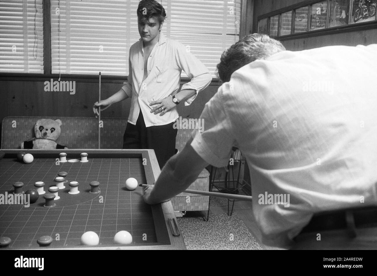 Elvis Presley and his father Vernon Presley, playing pool at Elvis’s ...
