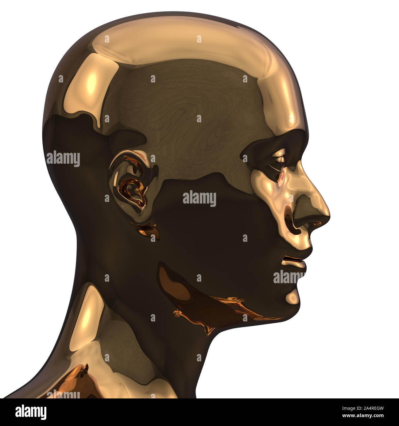 Gold man head silhouette stylized metallic polished. Iron human profile ...