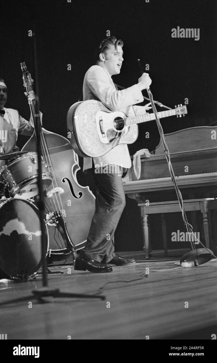 Elvis Presley during a performance at the University of Dayton ...