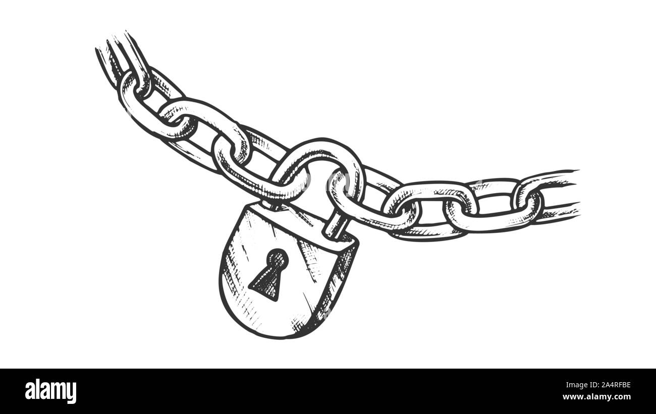 Steel Chain And Brass Padlock Monochrome Vector Stock Vector Image ...