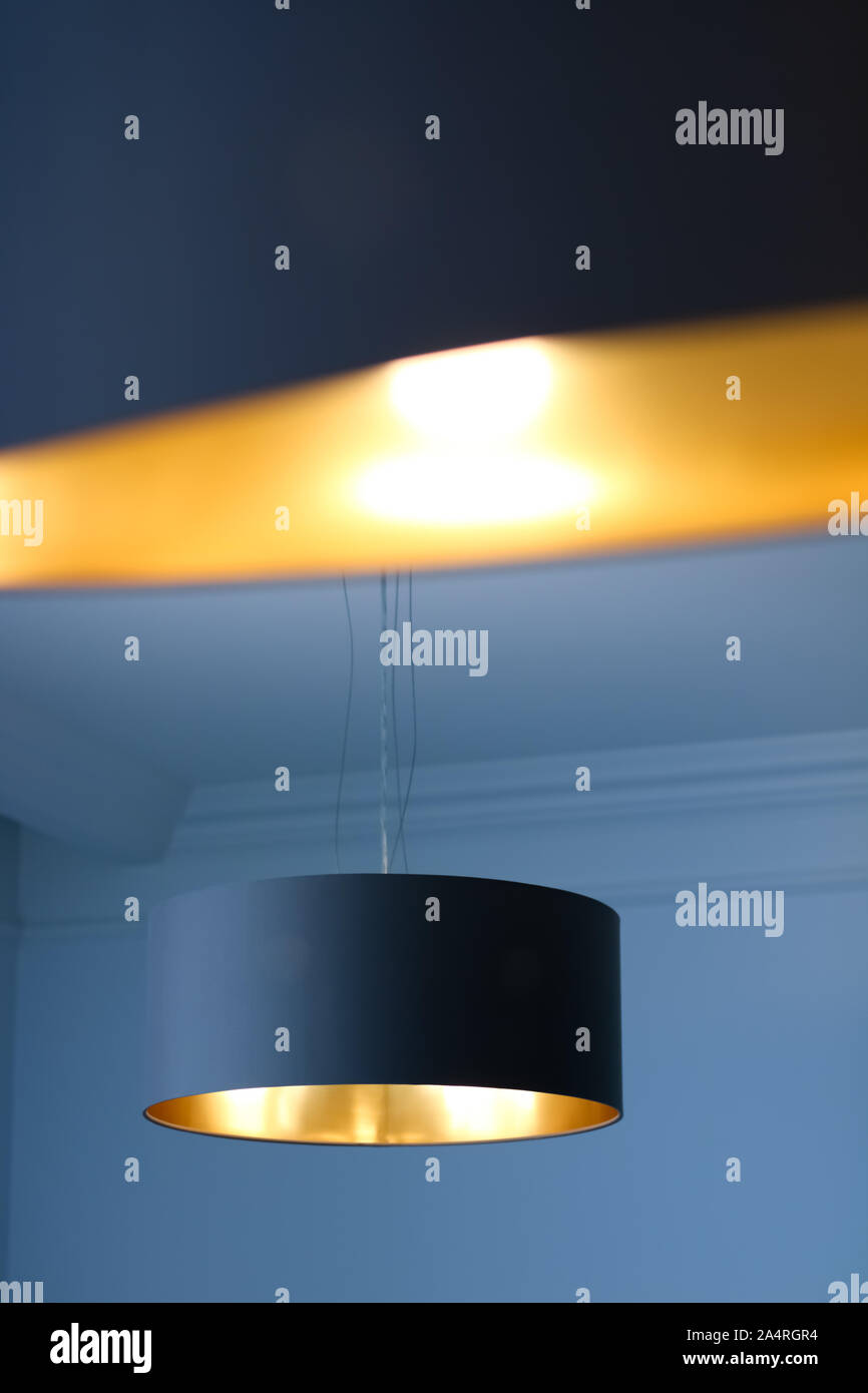Interior design, indoor lamps and electricity concept - Golden lamp in ...