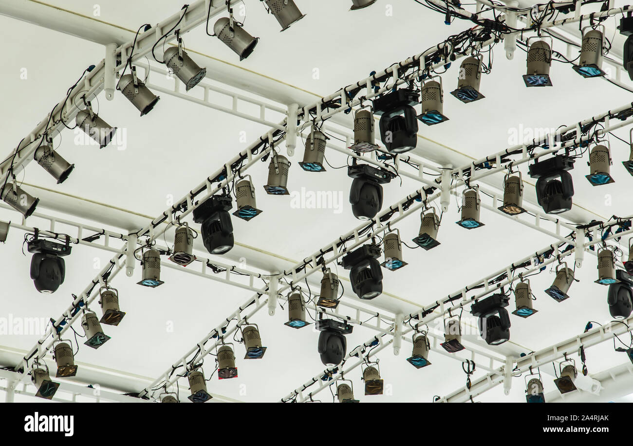 entertainment concert lighting. led lighting devices under roof Stock ...