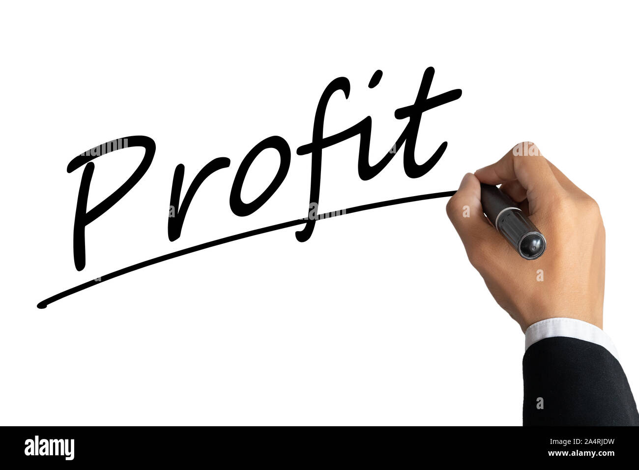 business man hand writing word profit with black color marker pen ...