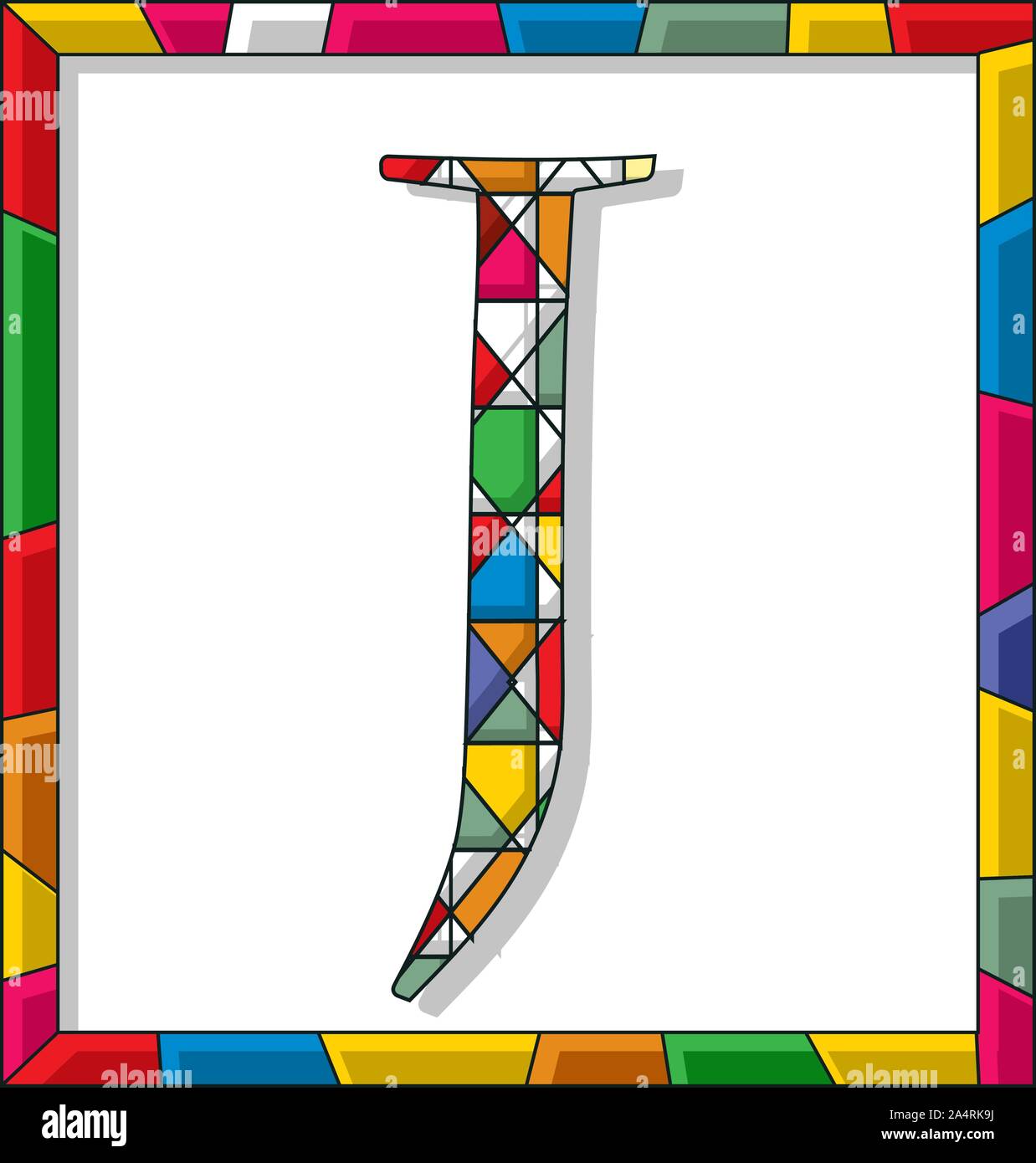 Stained glass letter J over white background, framed vector Stock ...