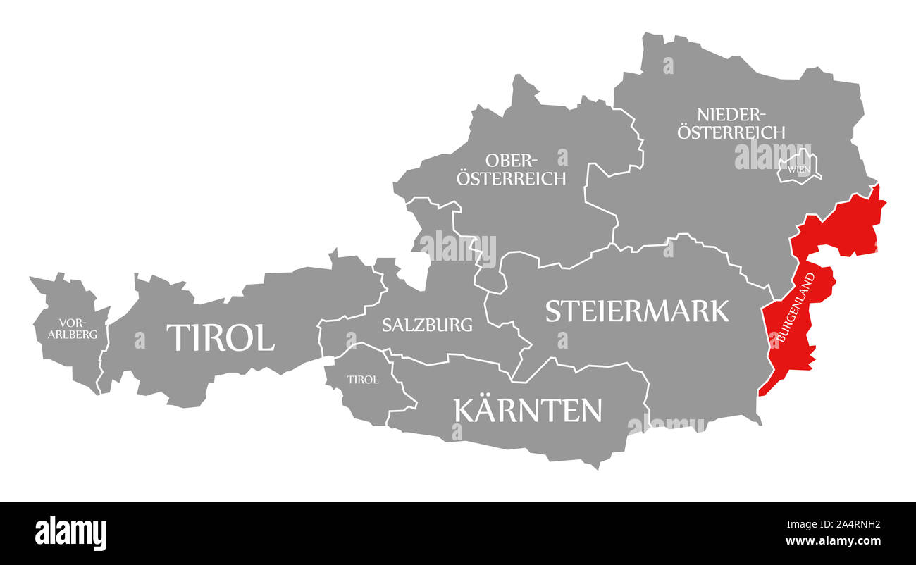 Burgenland red highlighted in map of Austria Stock Photo - Alamy