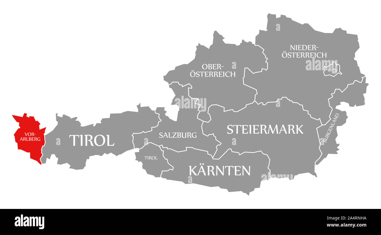 Vorarlberg red highlighted in map of Austria Stock Photo - Alamy
