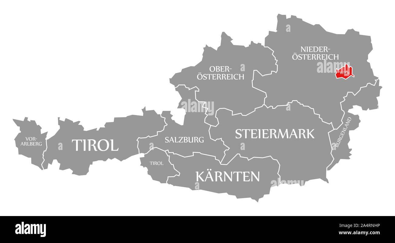 Vienna red highlighted in map of Austria Stock Photo - Alamy