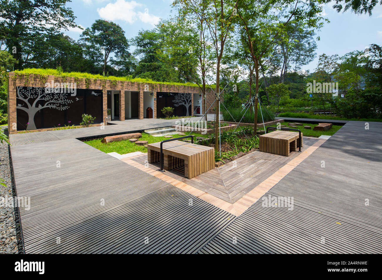 A rest area and washroom venue at Thomson Nature Park, Singapore Stock ...