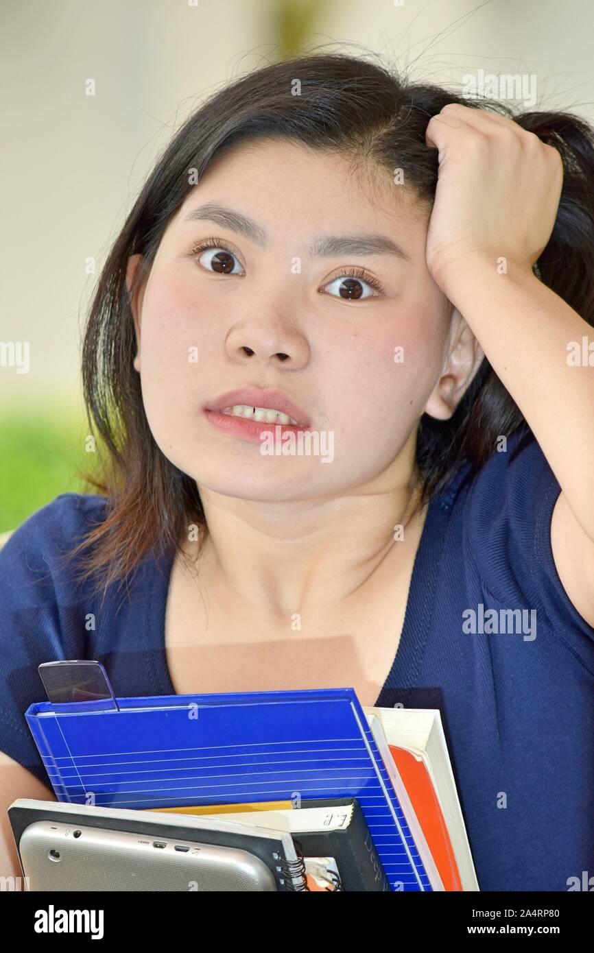 Youthful Diverse Female Student Under Stress Stock Photo - Alamy