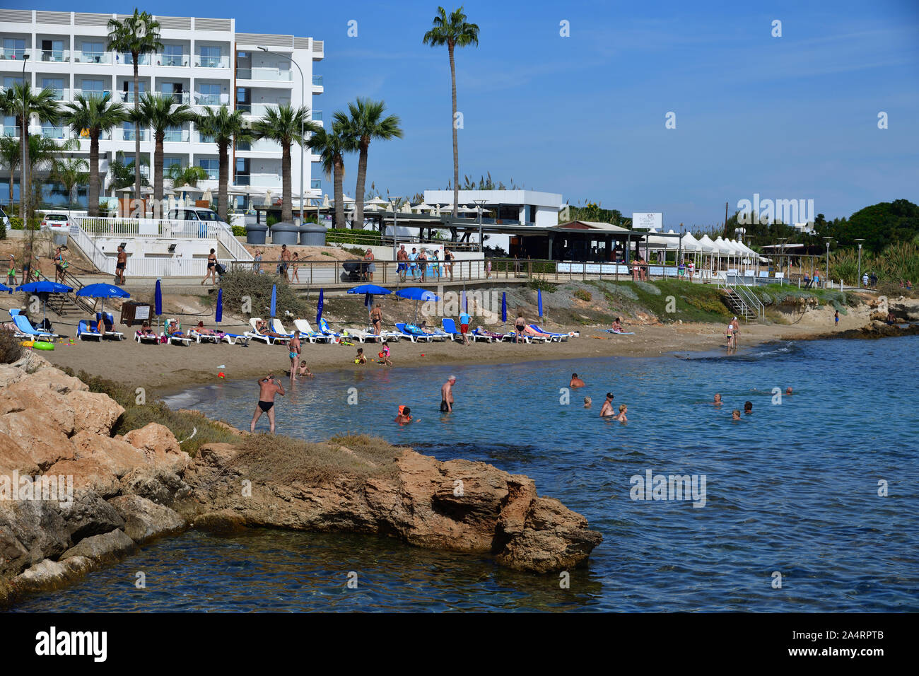 Protaras, Cyprus - Oct 10. 2019. Resort area near the Sunrise Beach ...