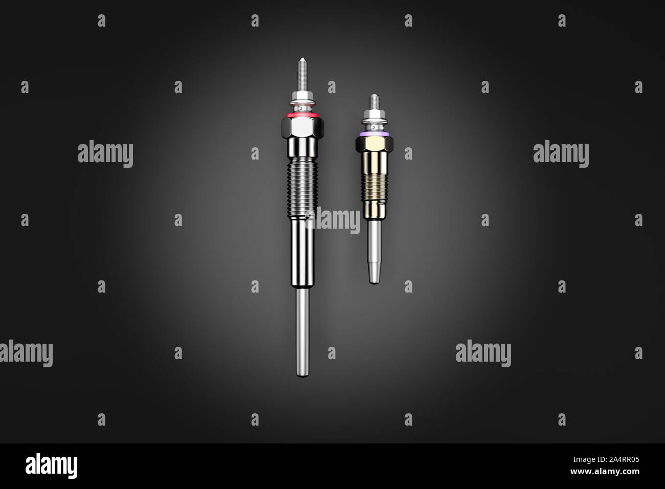Two types of auto parts glow plug on a dark background. Spare part for ...