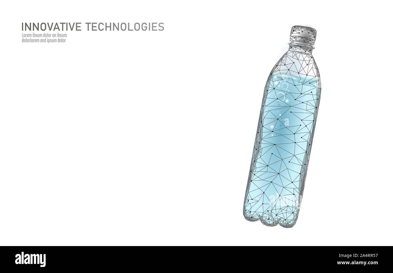 3D water bottle polygonal banner. Aqua liquid package. Plastic ...