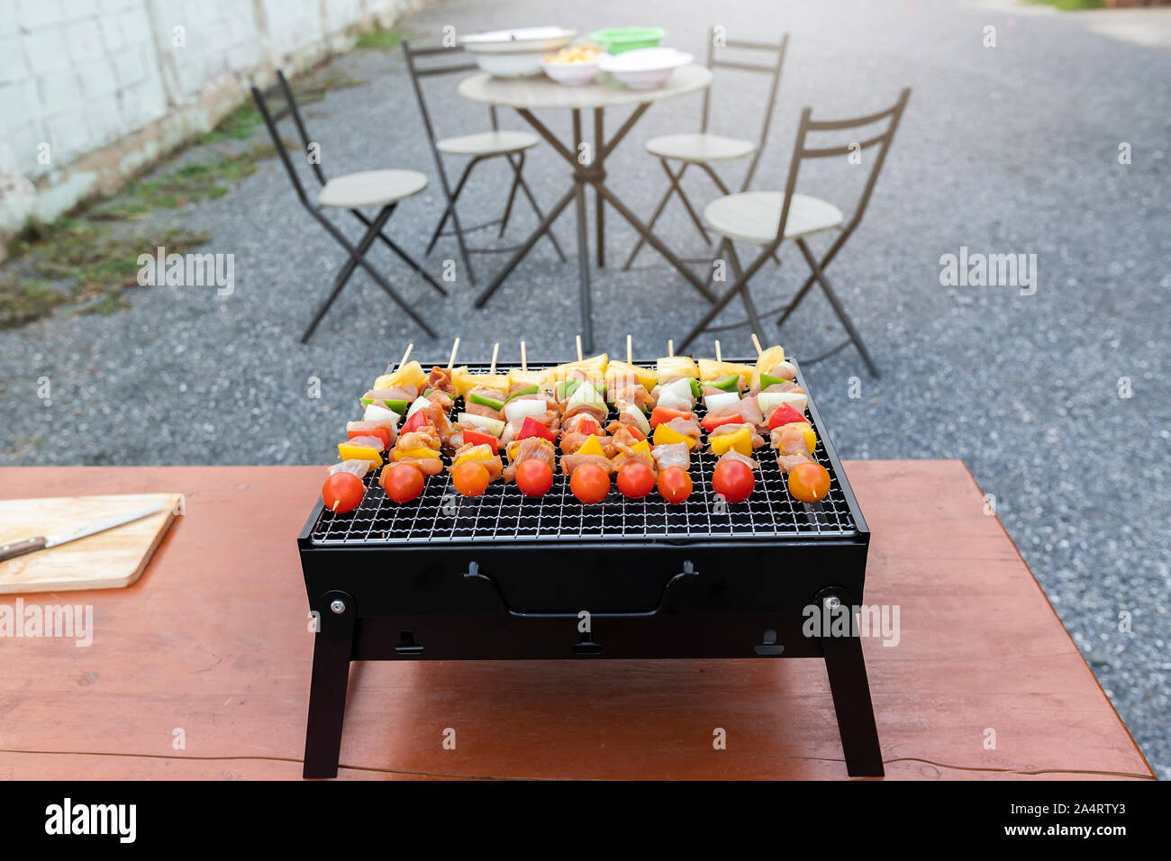 Assorted delicious barbecue with meat and vegetable on the stove Stock ...