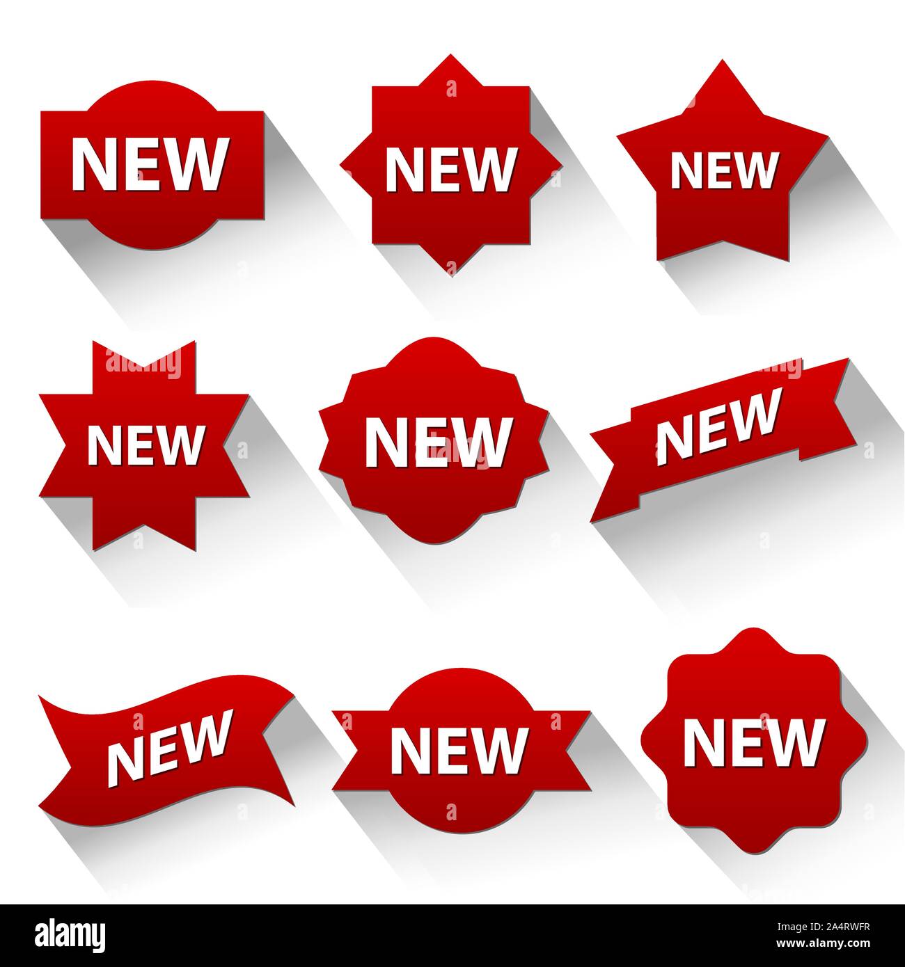 set of different advertising badges and stickers in red color, on white ...