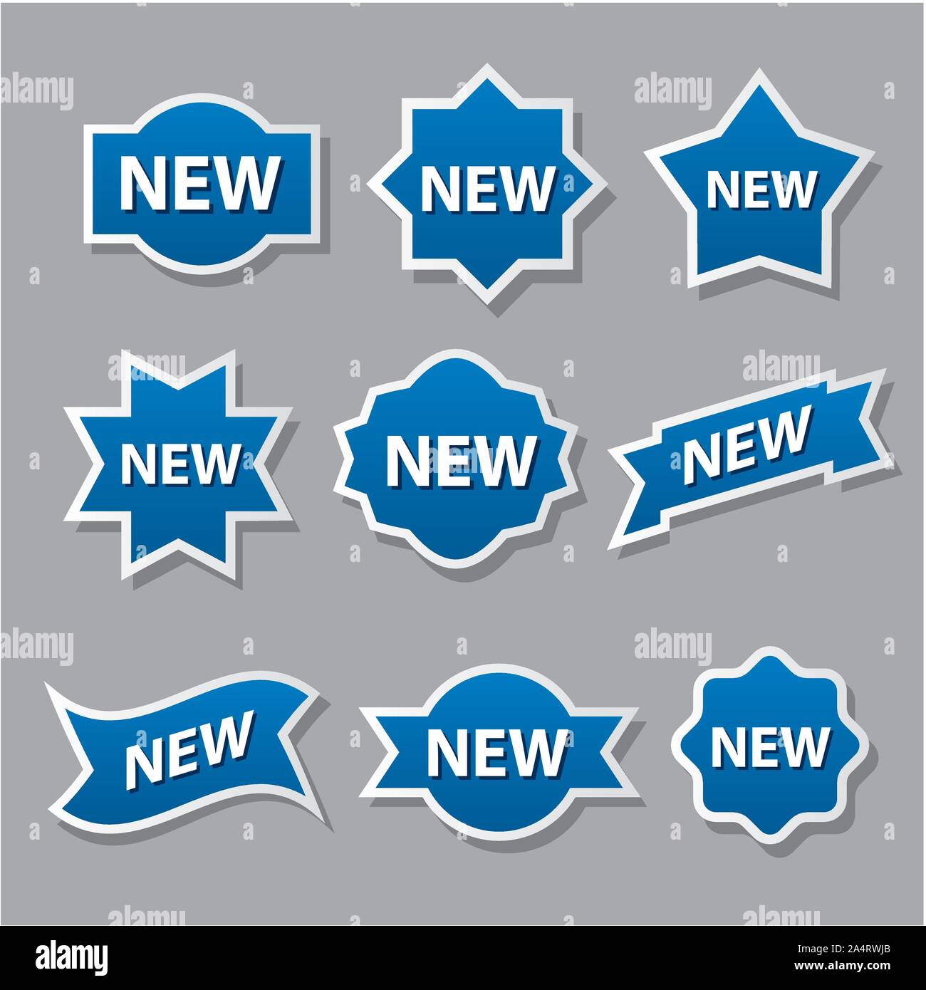 set of different advertising badges and stickers in blue color Stock ...