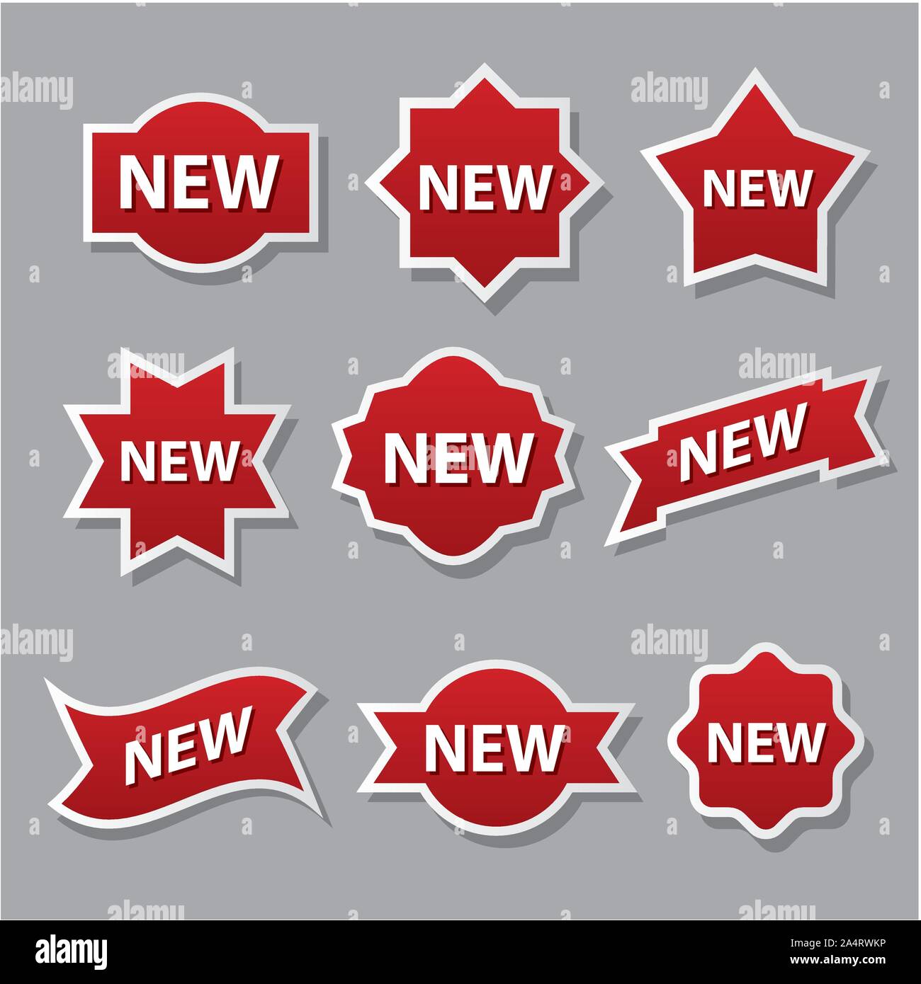 set of different advertising badges and stickers in red color Stock ...