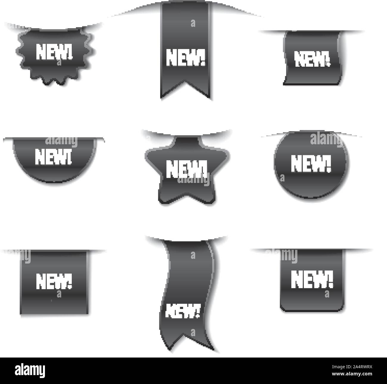 set of different new advertising badges and stickers in gray color ...