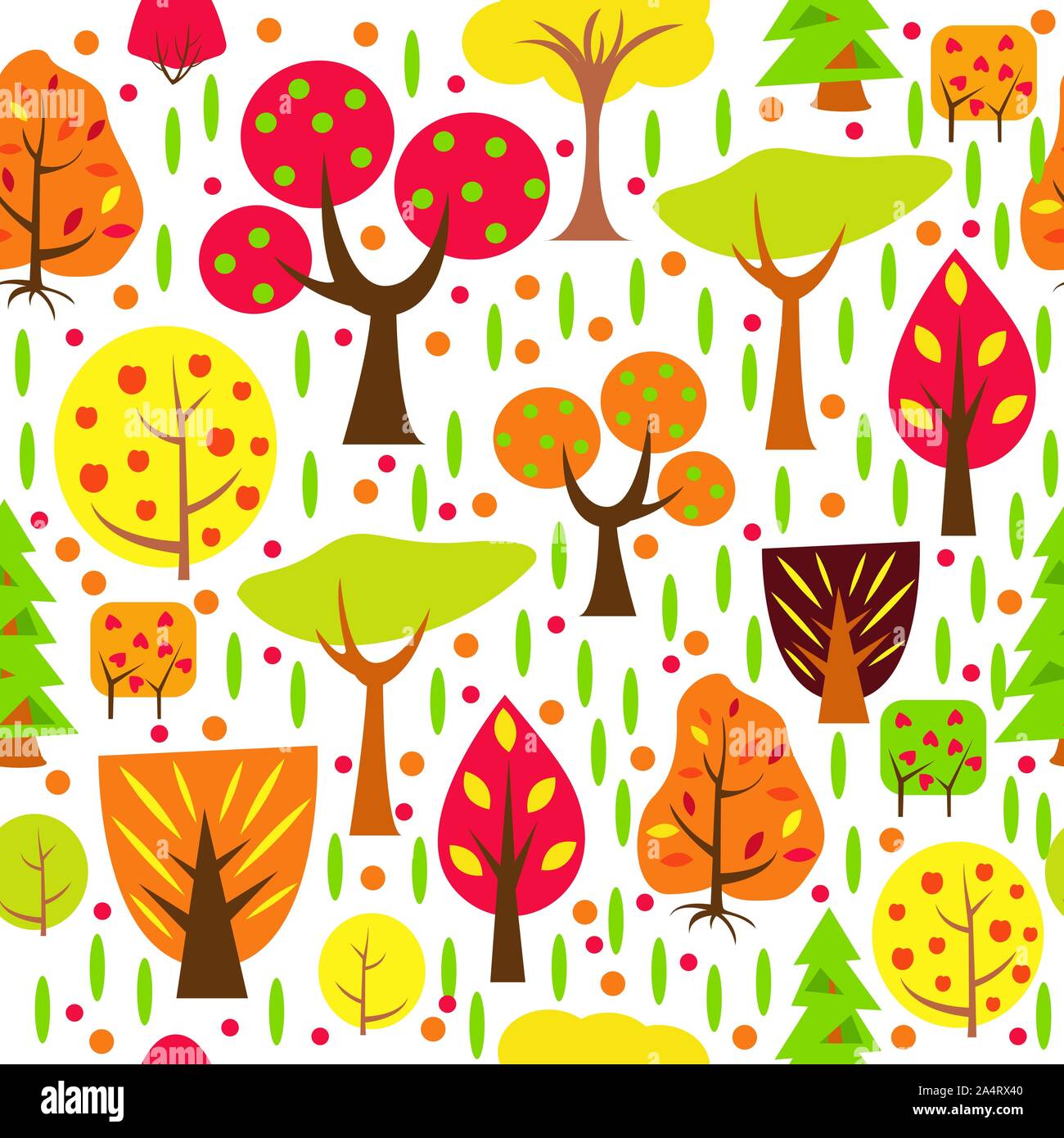 Autumn forest vector illustration. Seamless pattern isolated on white. Cartoon style Stock ...