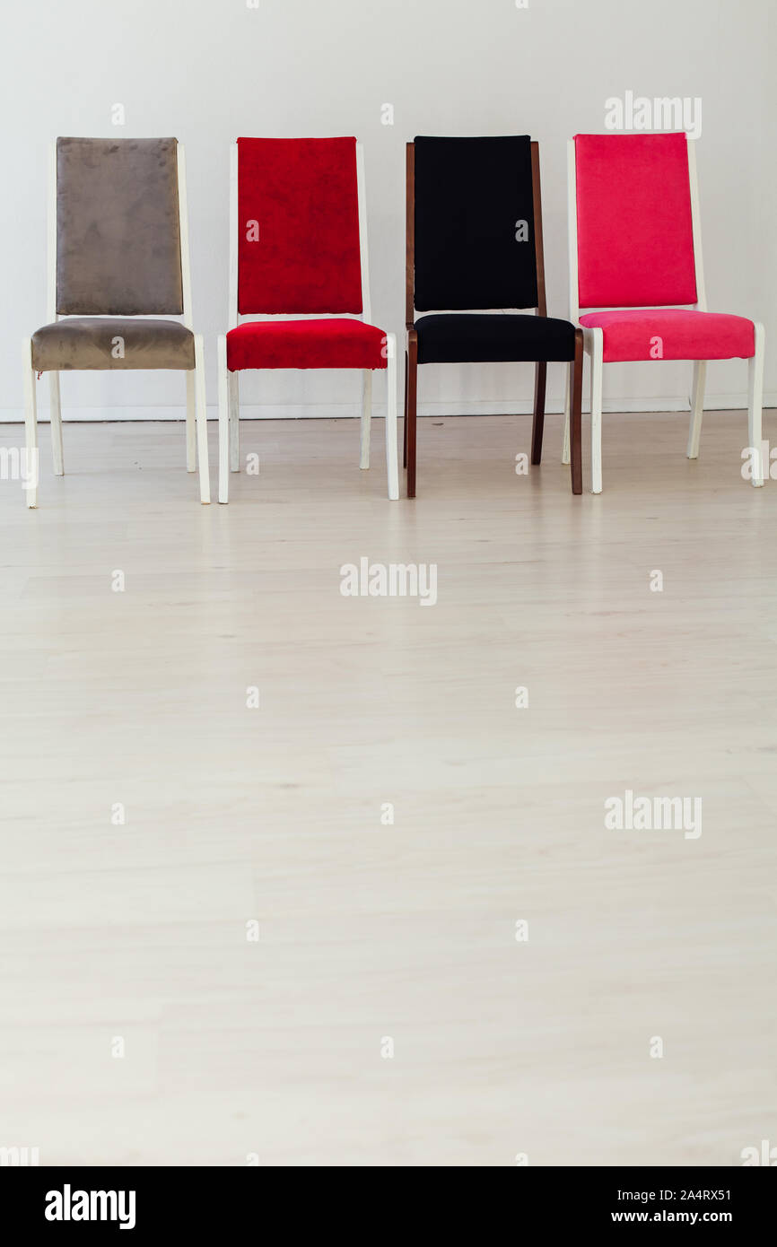 four chairs in the interior of an empty white room Stock Photo - Alamy
