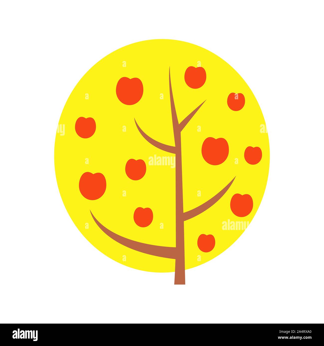 Autumn Apple tree vector illustration. Isolated on white. Cartoon flat ...