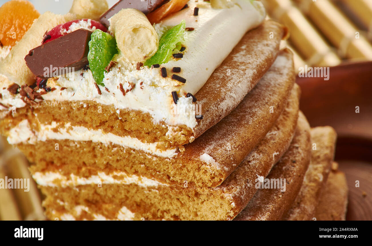 Estonian Layered Honey Cake Sweet Dessert Pastries Close Up Stock