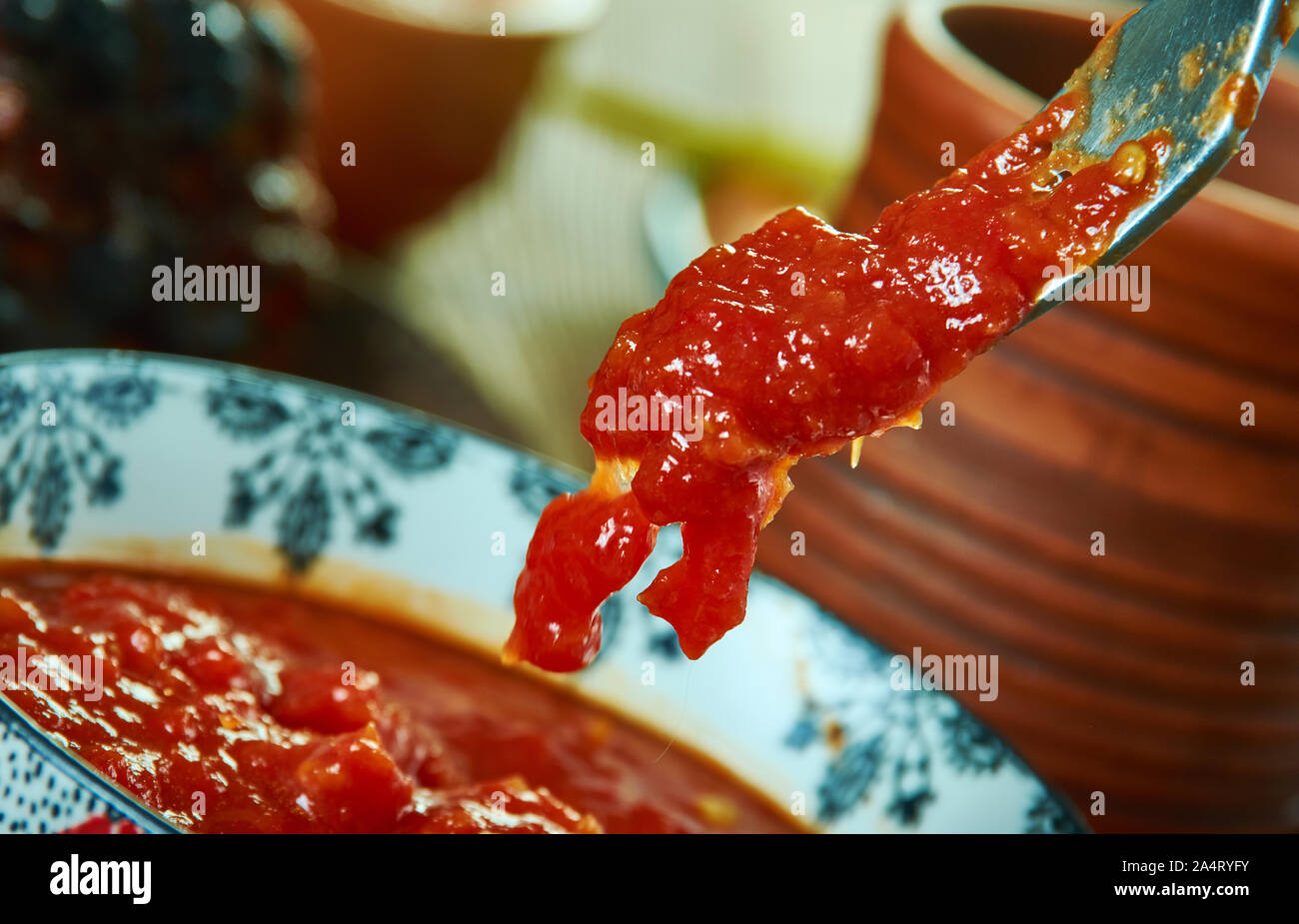 Authentic Salsa ranchera from Mexico, consists of roasted tomatoes ...