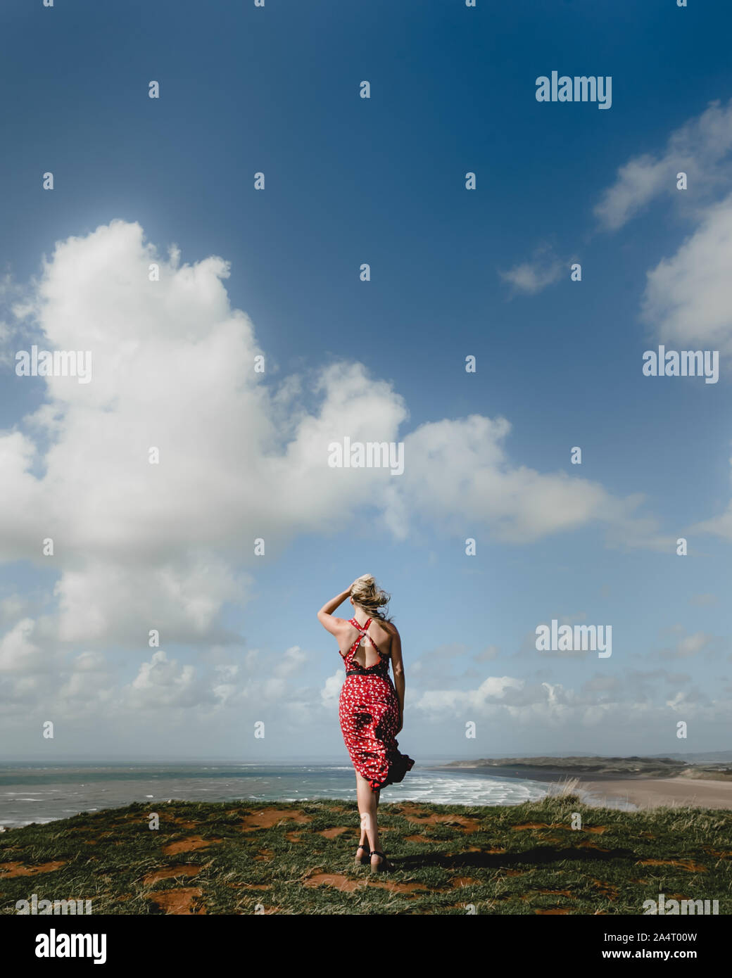 Woman windy day dress hi-res stock photography and images - Alamy