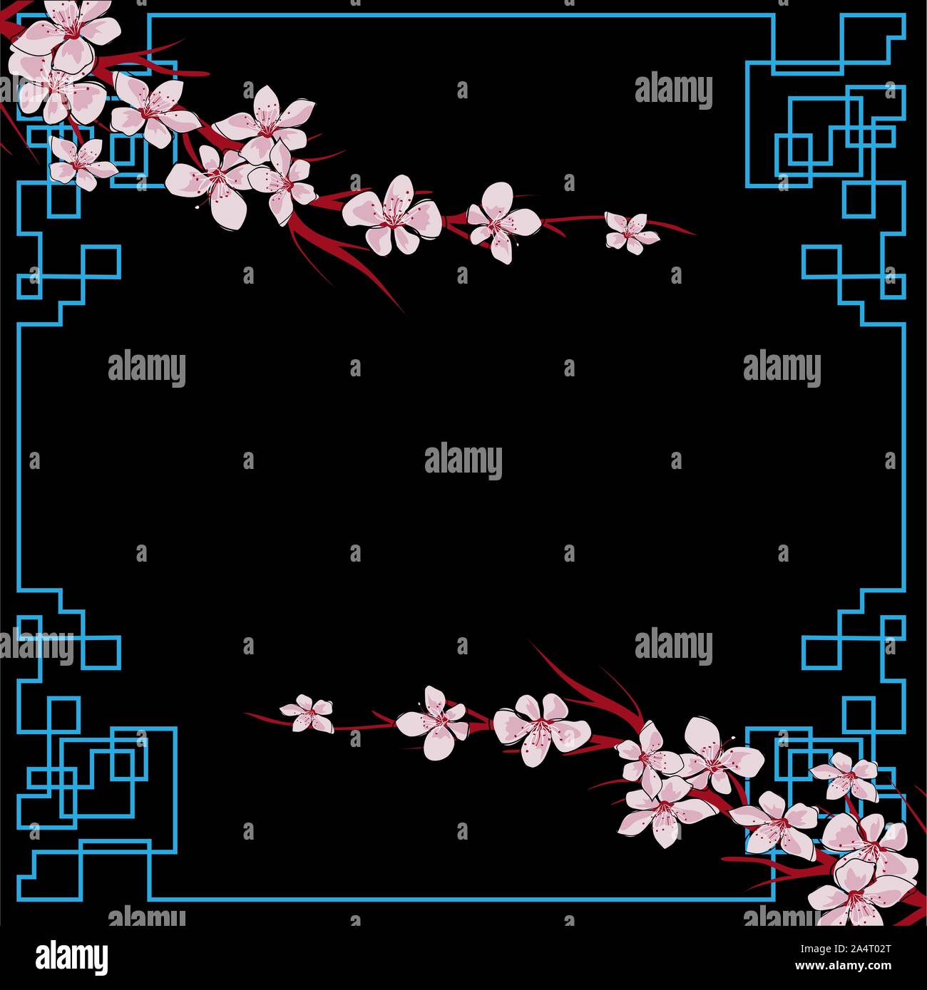 Japanese green banner on pink background. Fresh flowers. Spring ...