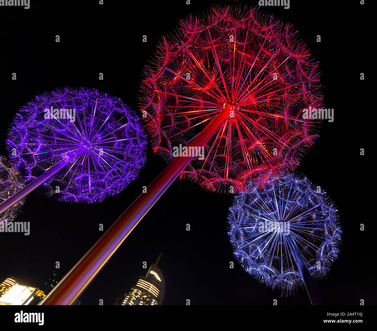 Metal dandelion sculptures are part of the modern street art in Dubai ...