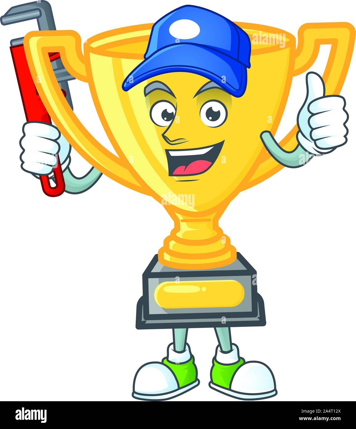 Plumber cartoon gold trophy on white background Stock Vector Image ...