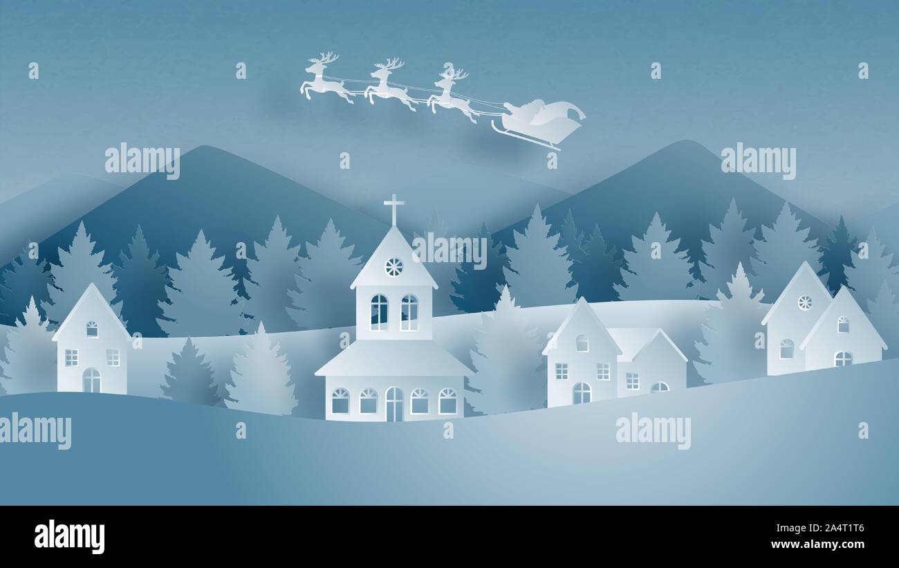 Santa and sleigh flying over house hi-res stock photography and images - Alamy