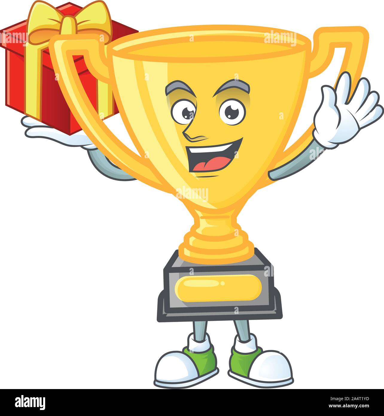 Bring gift cartoon gold trophy on white background Stock Vector Image ...