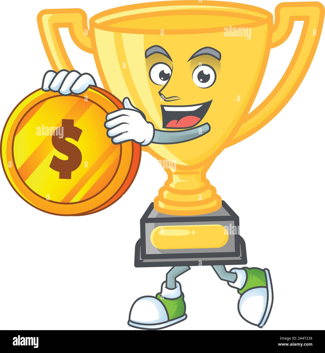 Bring coin cartoon gold trophy on white background Stock Vector Image ...