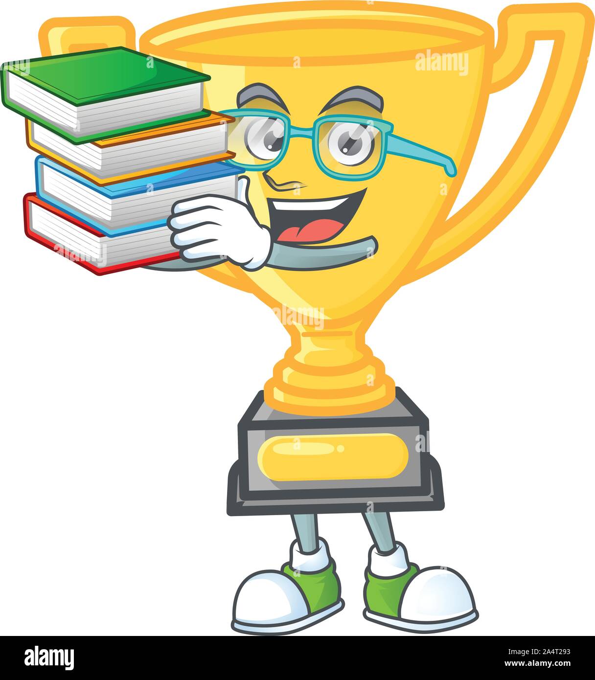 Student with book cartoon gold trophy on white background Stock Vector ...