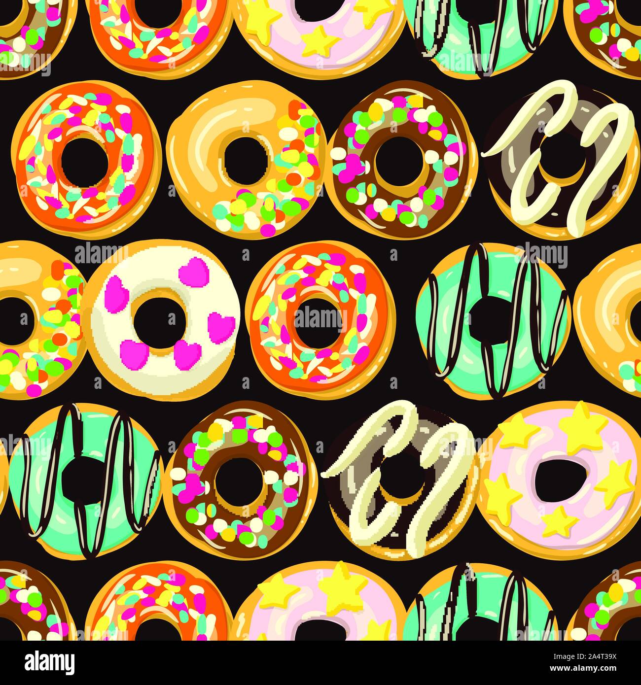 Glazed Donuts seamless pattern. Vector Cartoon style doughnuts ...