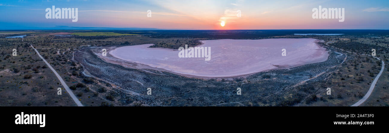 Wide aerial panorama of Lake Crosbie - pink lake in Murray-Sunset ...