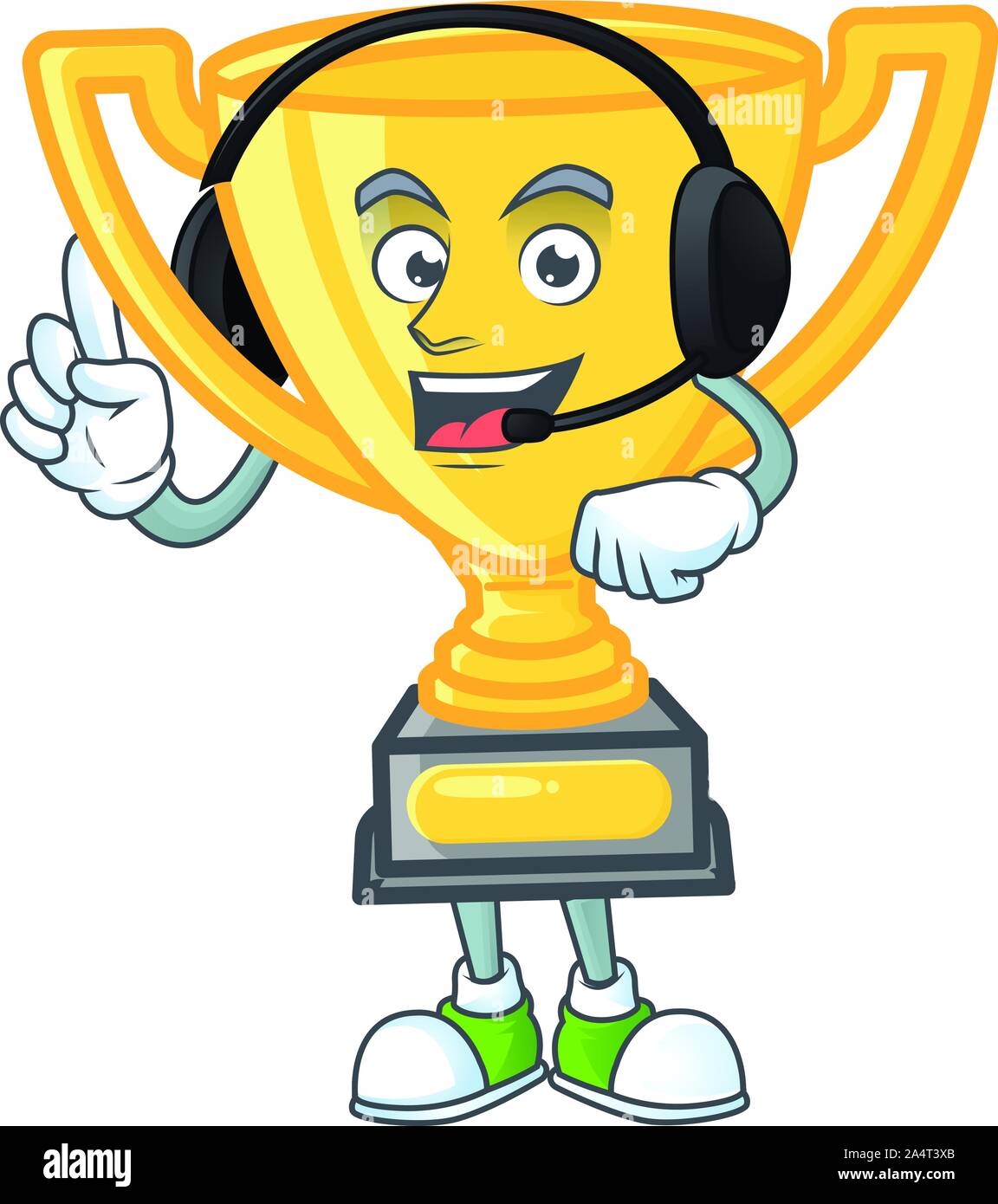 With headphone cartoon gold trophy on white background Stock Vector ...