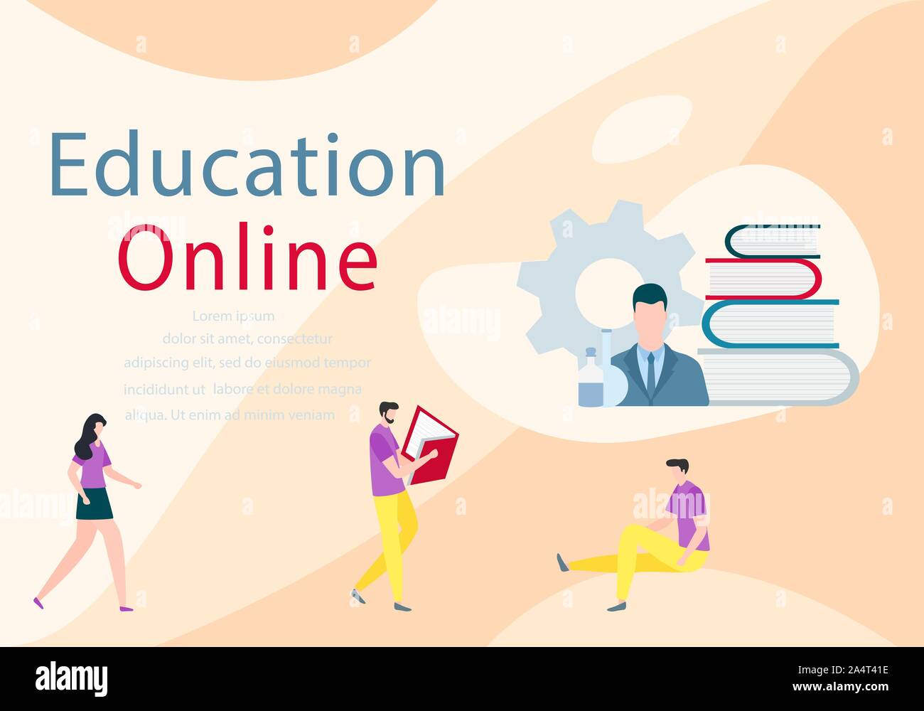 Vector illustration with learning people. Online education, online ...