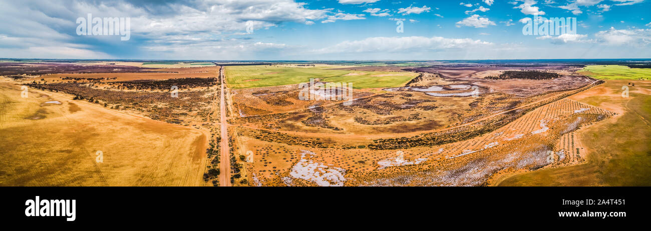 Agricultural land in Australian outback - wide aerial pano Stock Photo ...