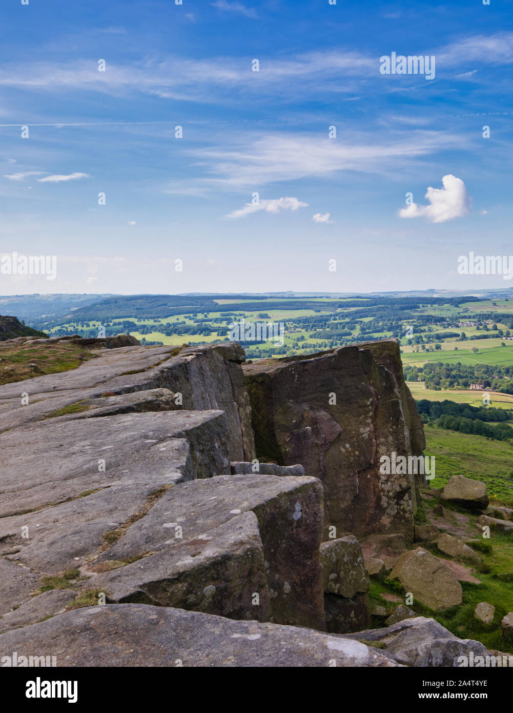 Panoramic view from Curbar Edge escarpment in the Peak District ...