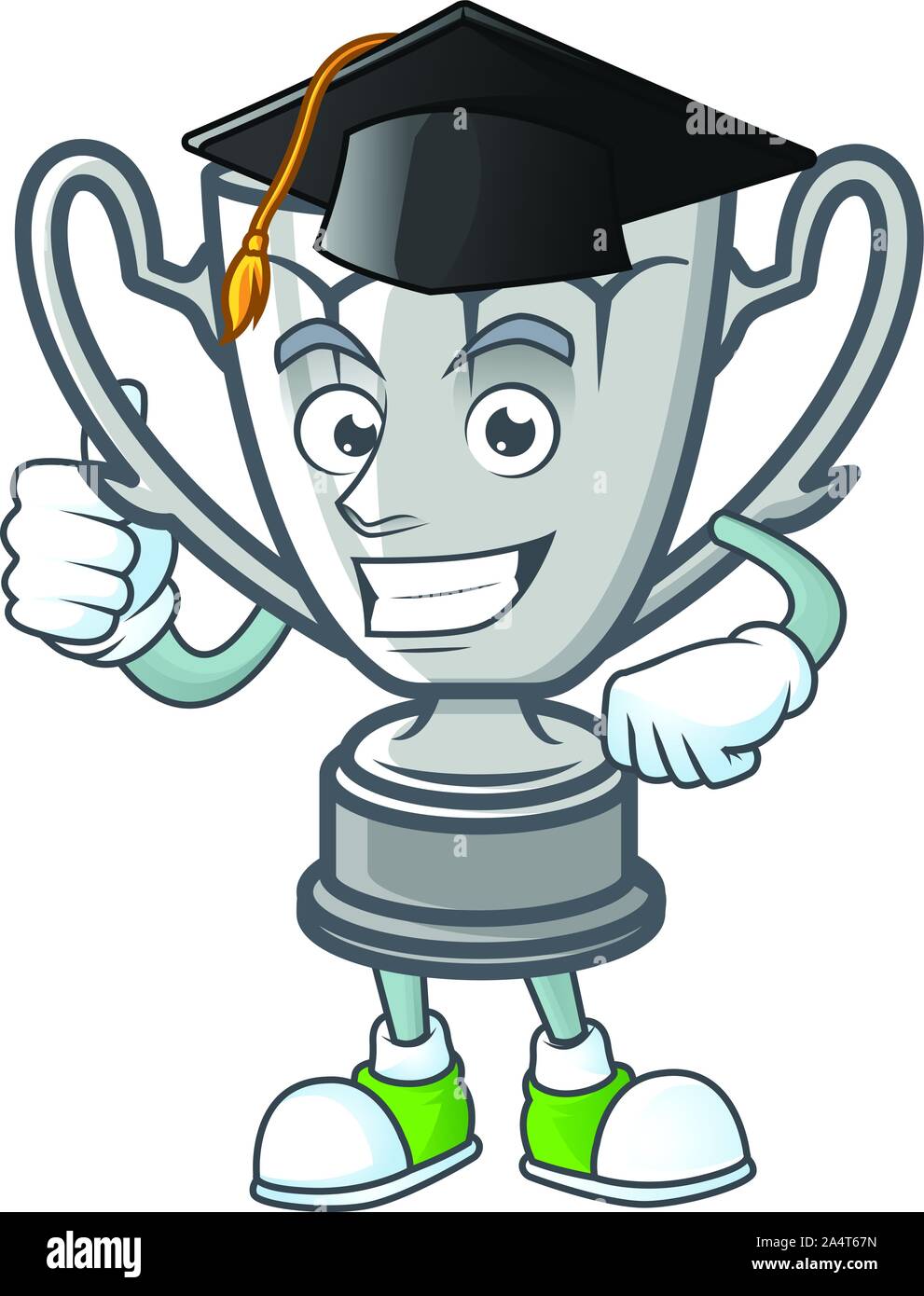 Graduation silver trophy with cartoon character shape Stock Vector ...