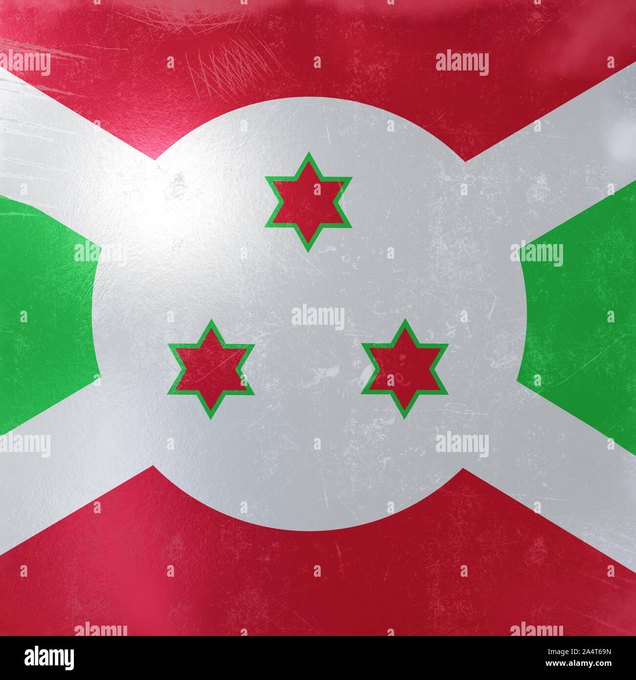 3d rendering of a rusty and old Burundi flag on a metallic surface ...