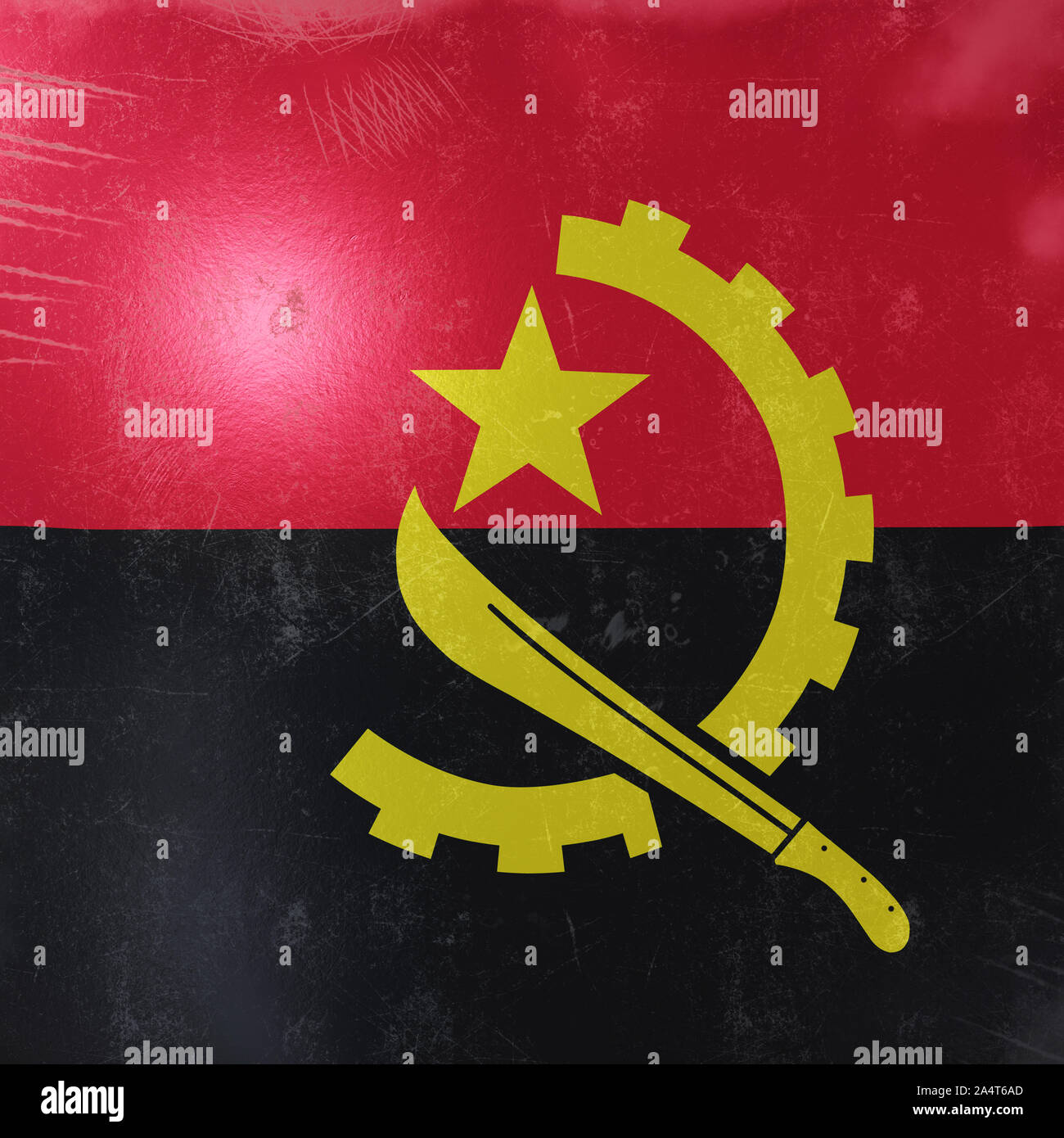 3d rendering of a rusty and old Angola flag on a metallic surface Stock ...