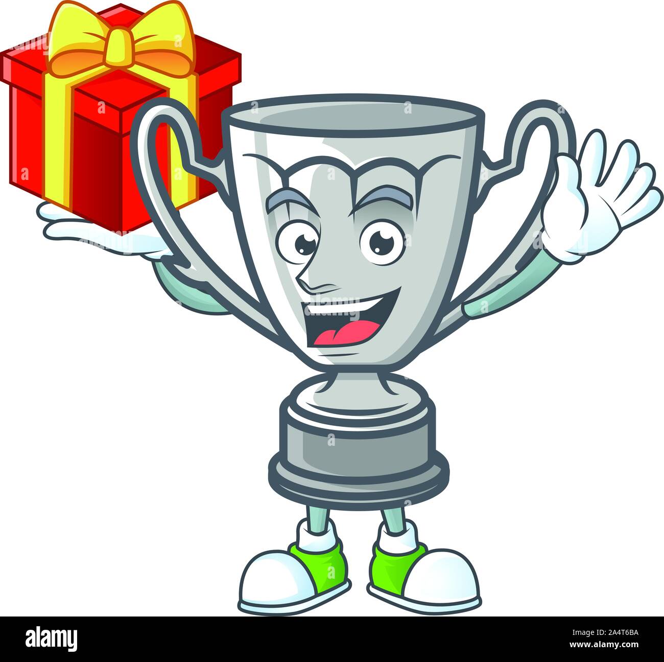 Bring gift cartoon silver trophy on white background Stock Vector Image ...