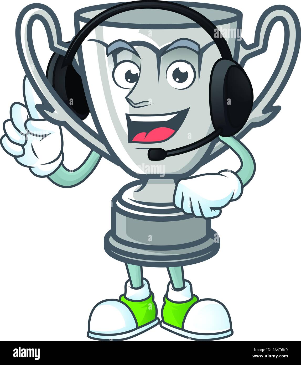With headphone cartoon silver trophy on white background Stock Vector ...