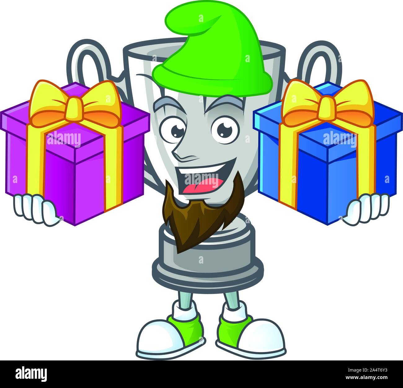 Bring two gifts cartoon silver trophy on white background Stock Vector ...