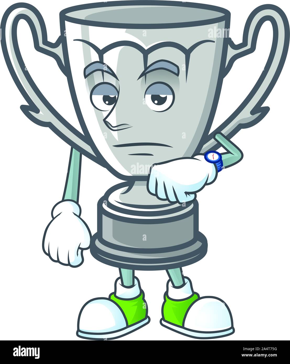 Waiting cartoon silver trophy on white background Stock Vector Image ...