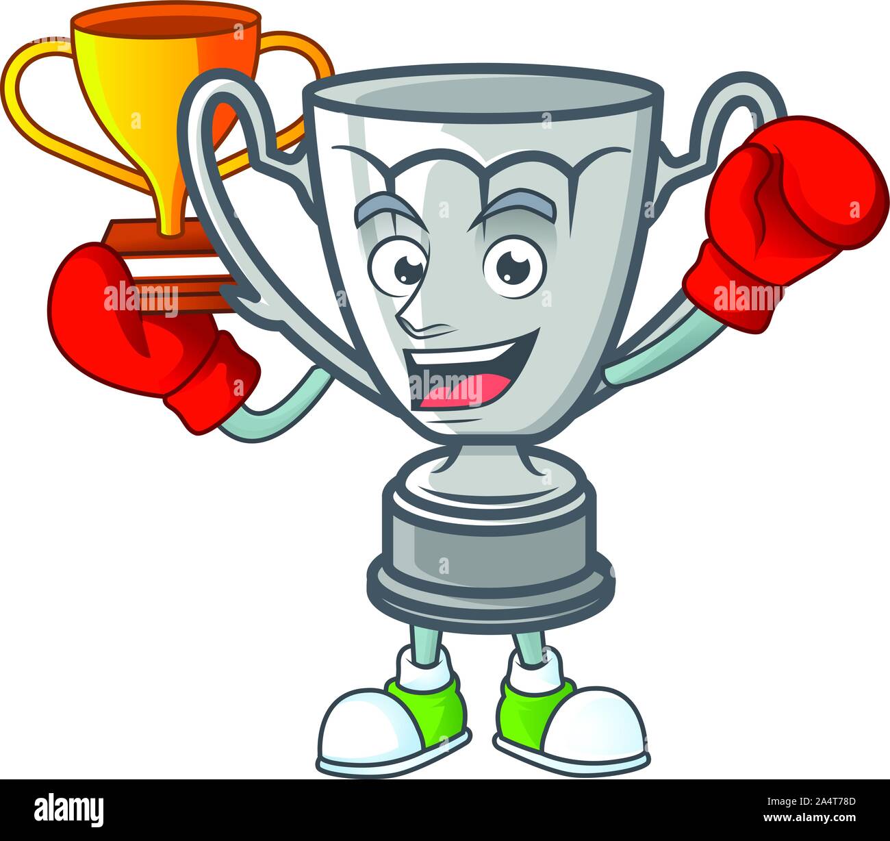 Boxing winner cartoon silver trophy on white background Stock Vector ...